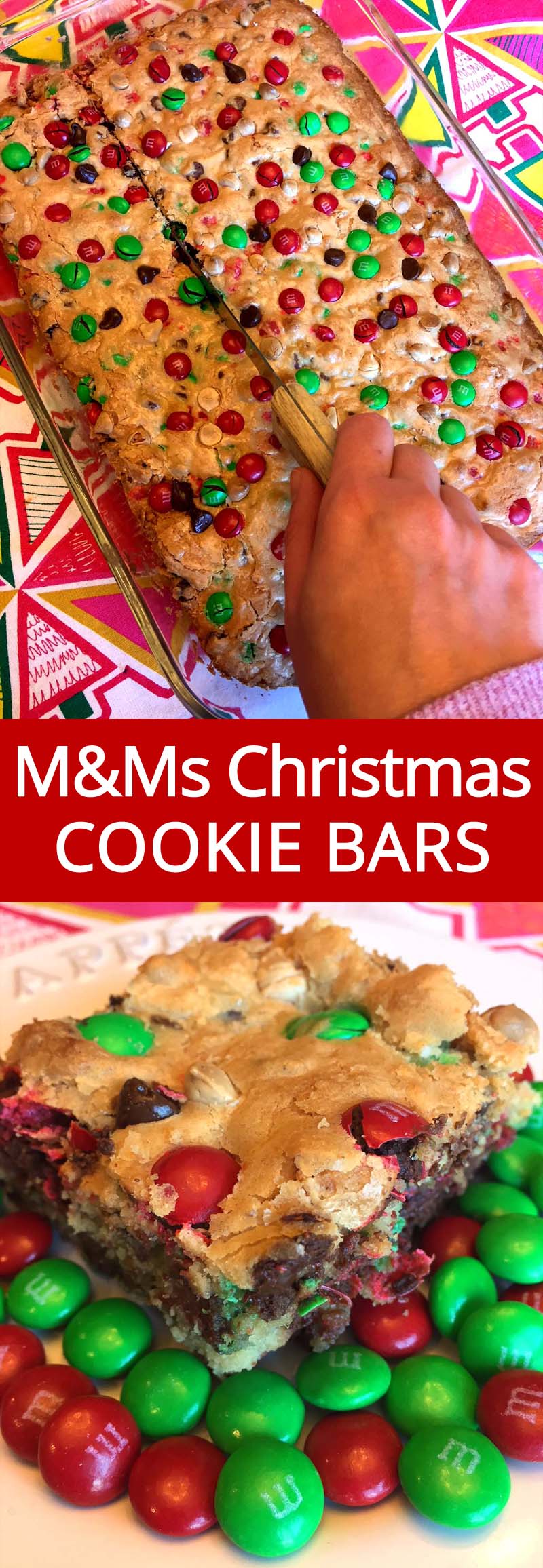 Christmas M&M’s Cookie Bars Squares Recipe – Melanie Cooks
